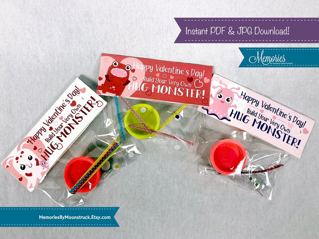 Valentine Monster Treat Bag Labels Valentine Play Dough Kit, Playdough ...