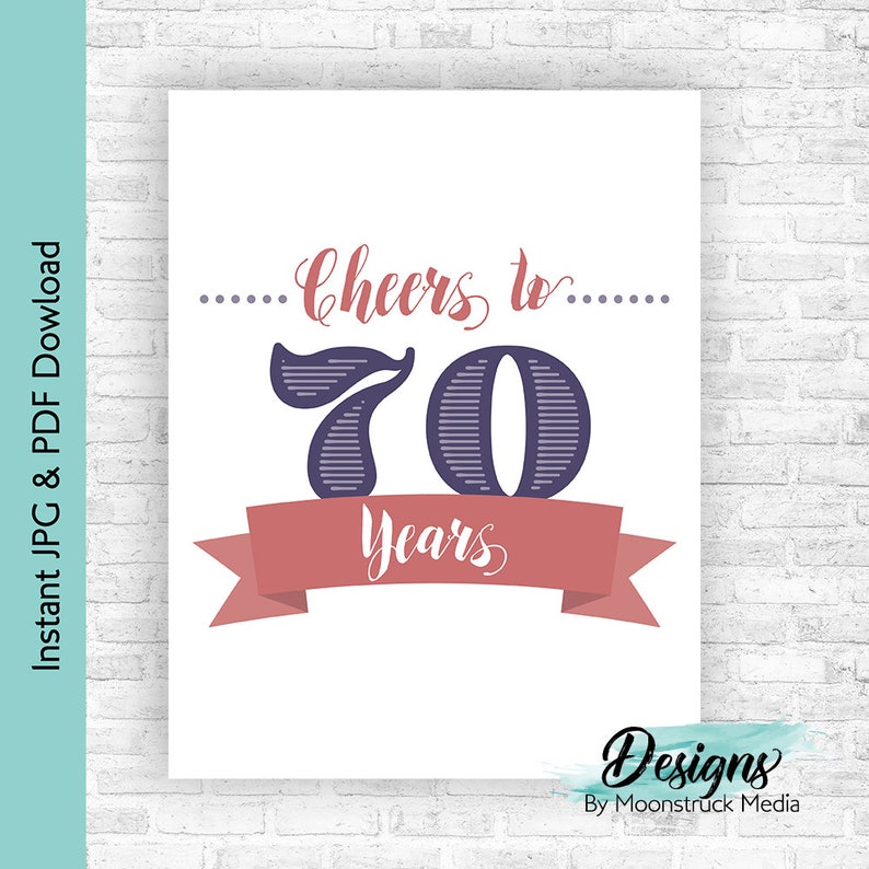 70th Birthday Signs Printable Bundle | Blush Pink and Purple 70 Years ...