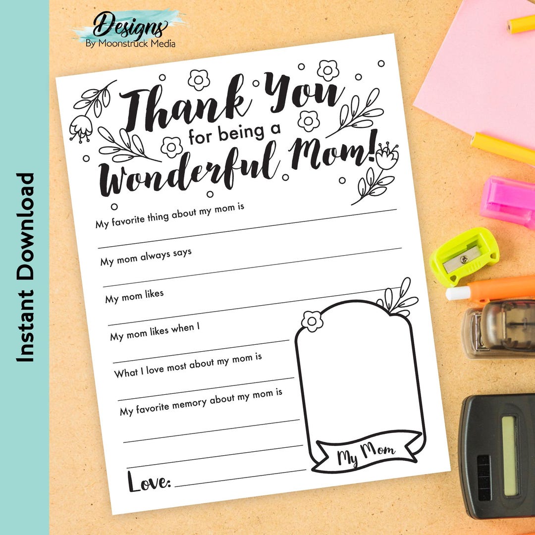 Mother’s Day Thank You Card for Kids | Fill in the Blank Activity ...