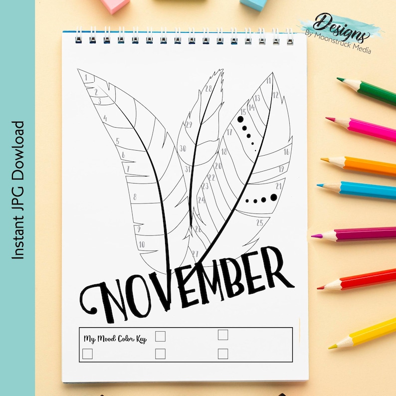 November Mood Tracker Feather Theme | Printable Mood Tracker | Bullet ...