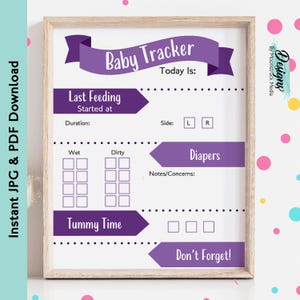 Purple Baby Daily Log Printable | Baby Feeding Diaper Tracker | Newborn ...