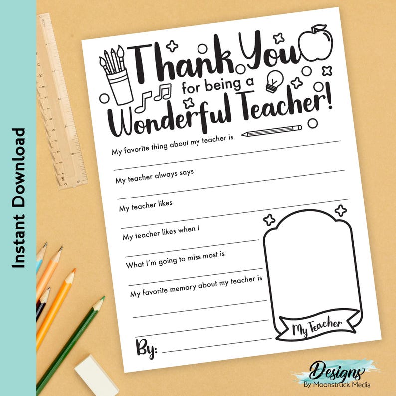 All About My Teacher Fill-in Letter | Teacher Appreciation Week ...