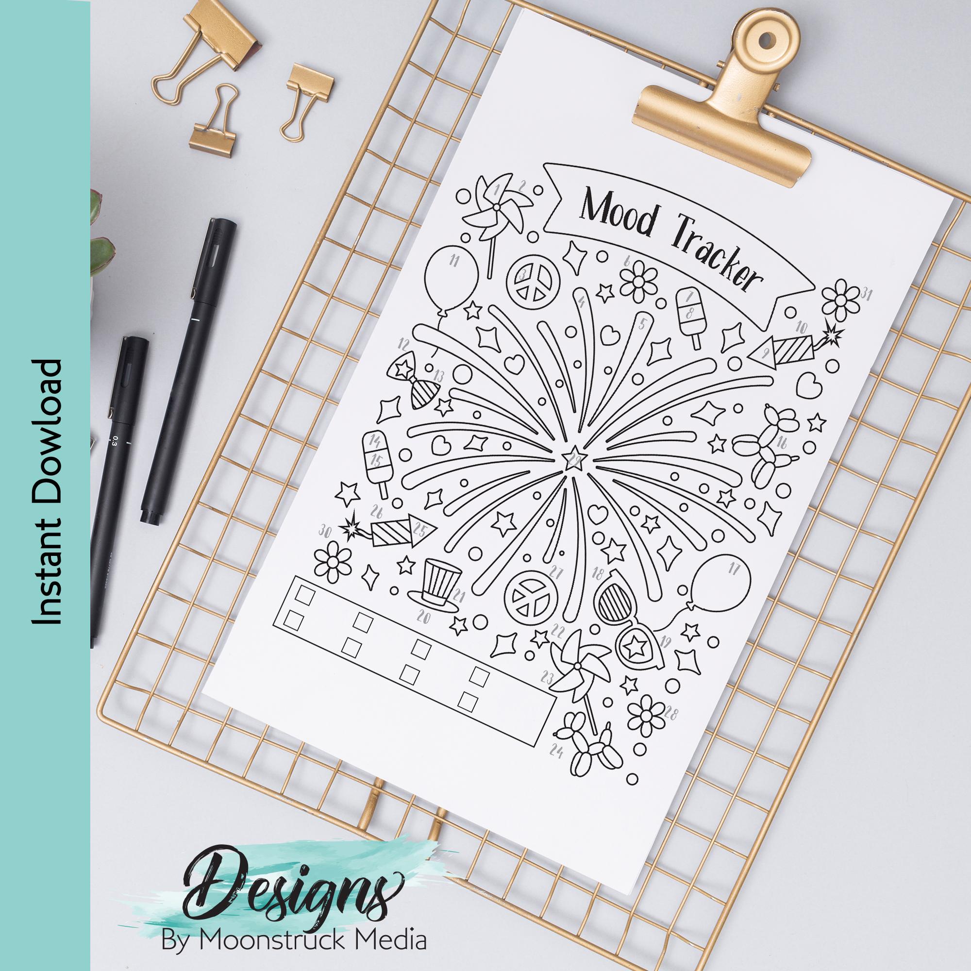 Fireworks Mood Tracker Printable | July Mood Journal Page | Festive ...