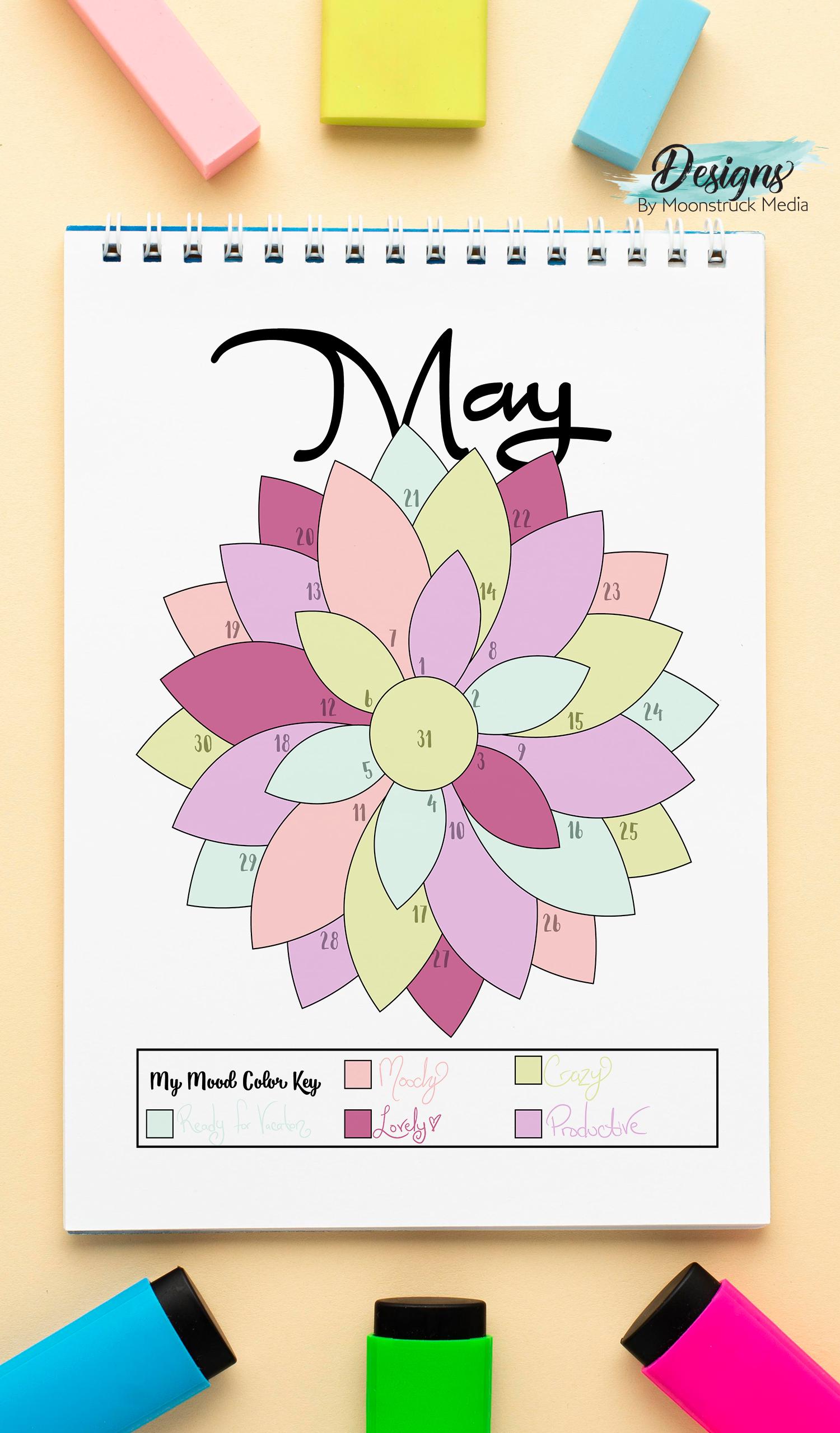 May Mood Tracker Printable | Flower Coloring Mood Tracker | Monthly ...