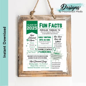 Class of 2025 Graduation Fun Facts Poster in Green | 2025 Senior Sign ...