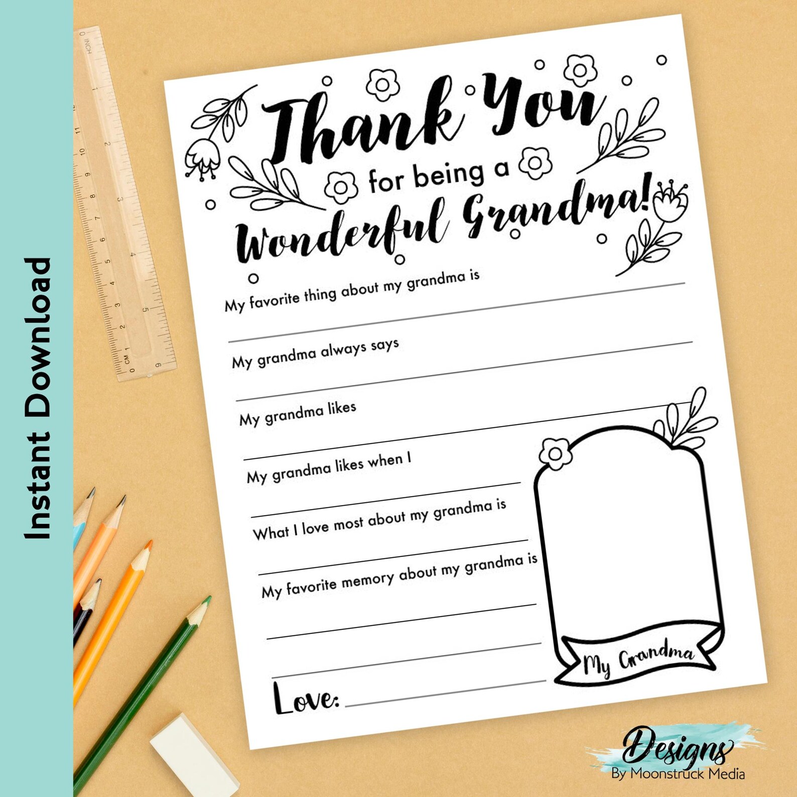 A Wonderful Grandma Kids Fill in the Blank Thank You Letter | All About ...