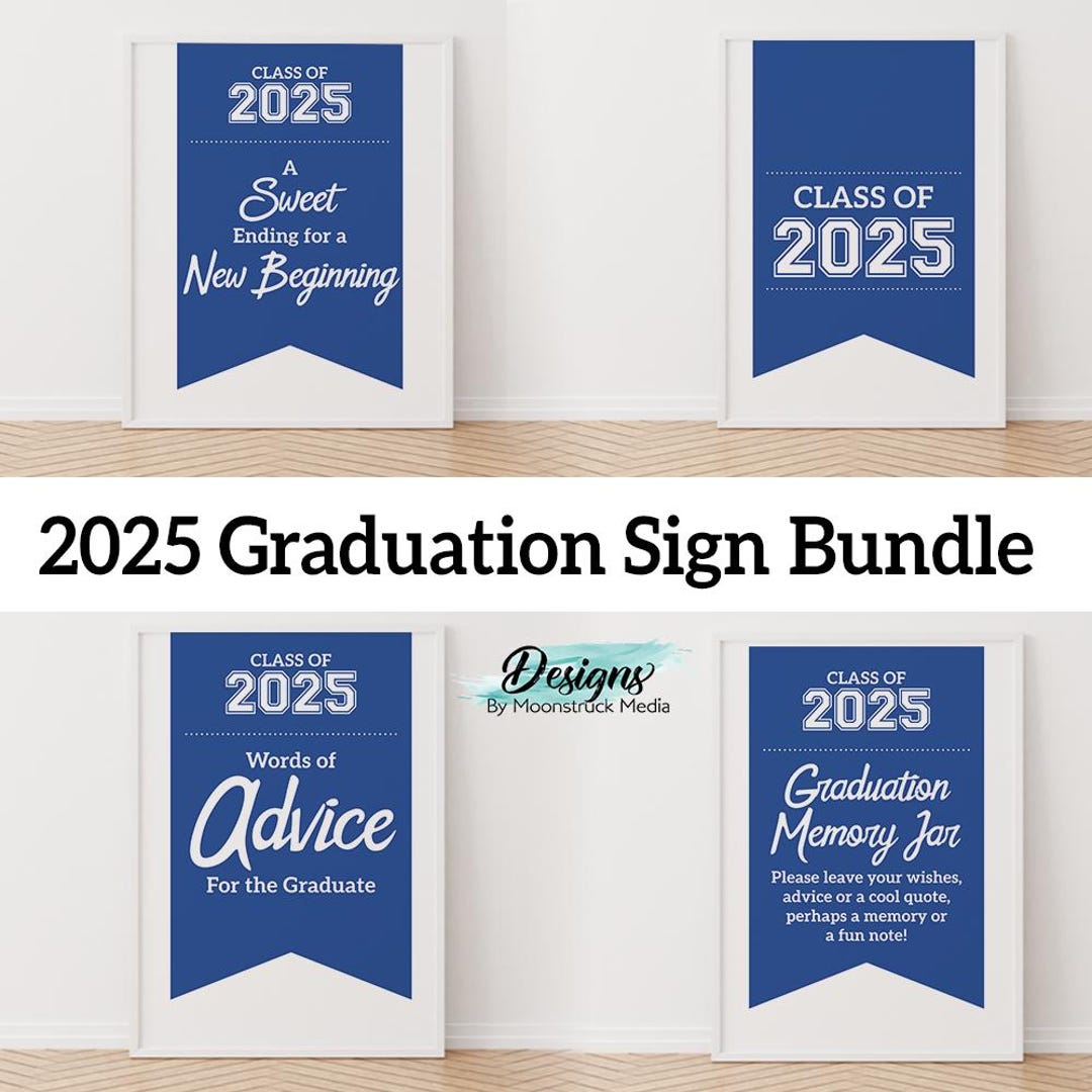 2025 Graduation Sign Bundle Printable | Navy Blue Graduation Decor Set ...
