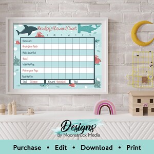 Editable Shark Reward Chart for Boys | Printable Chore, Potty Training ...