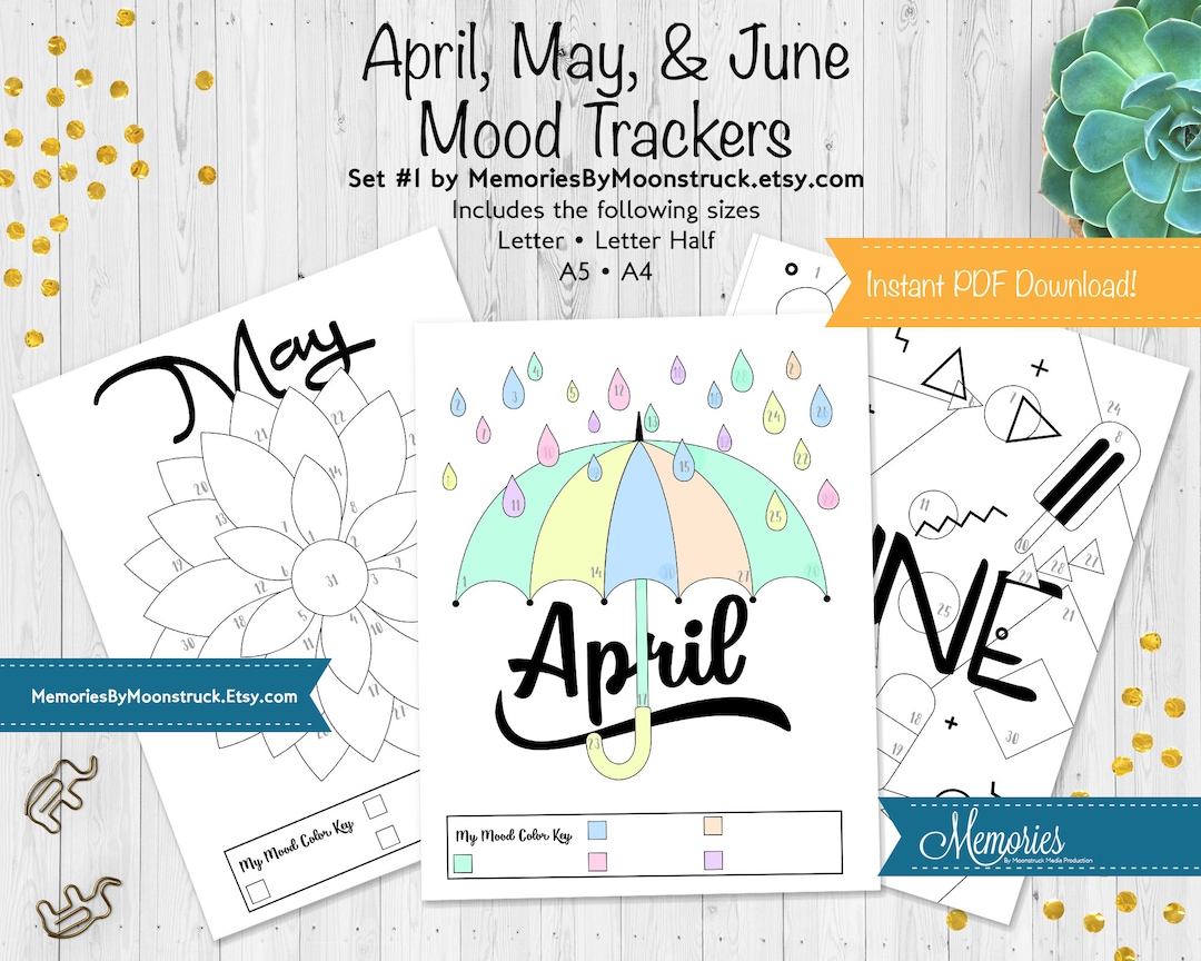 April May June Planner Bundle Template for Daily Mood Tracker Monthly ...