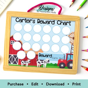 Farm Reward Chart for Kids Editable | Boy Printable Barn Animal ...