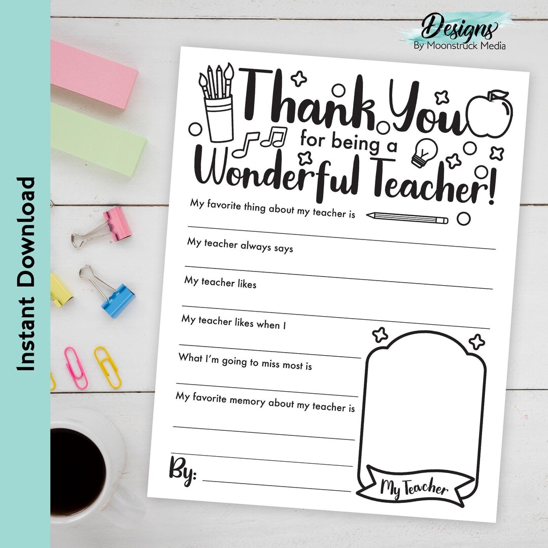 All About My Teacher Fill-in Letter | Teacher Appreciation Week ...