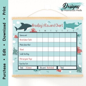 Editable Shark Reward Chart, Shark Chore Chart, Boys Reward Chart ...