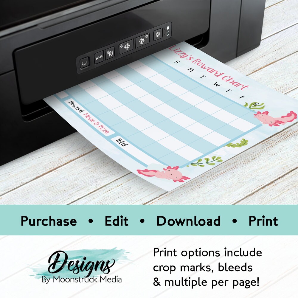 Editable Axolotl Reward Chart Printable | Cute Reading or Behavior ...