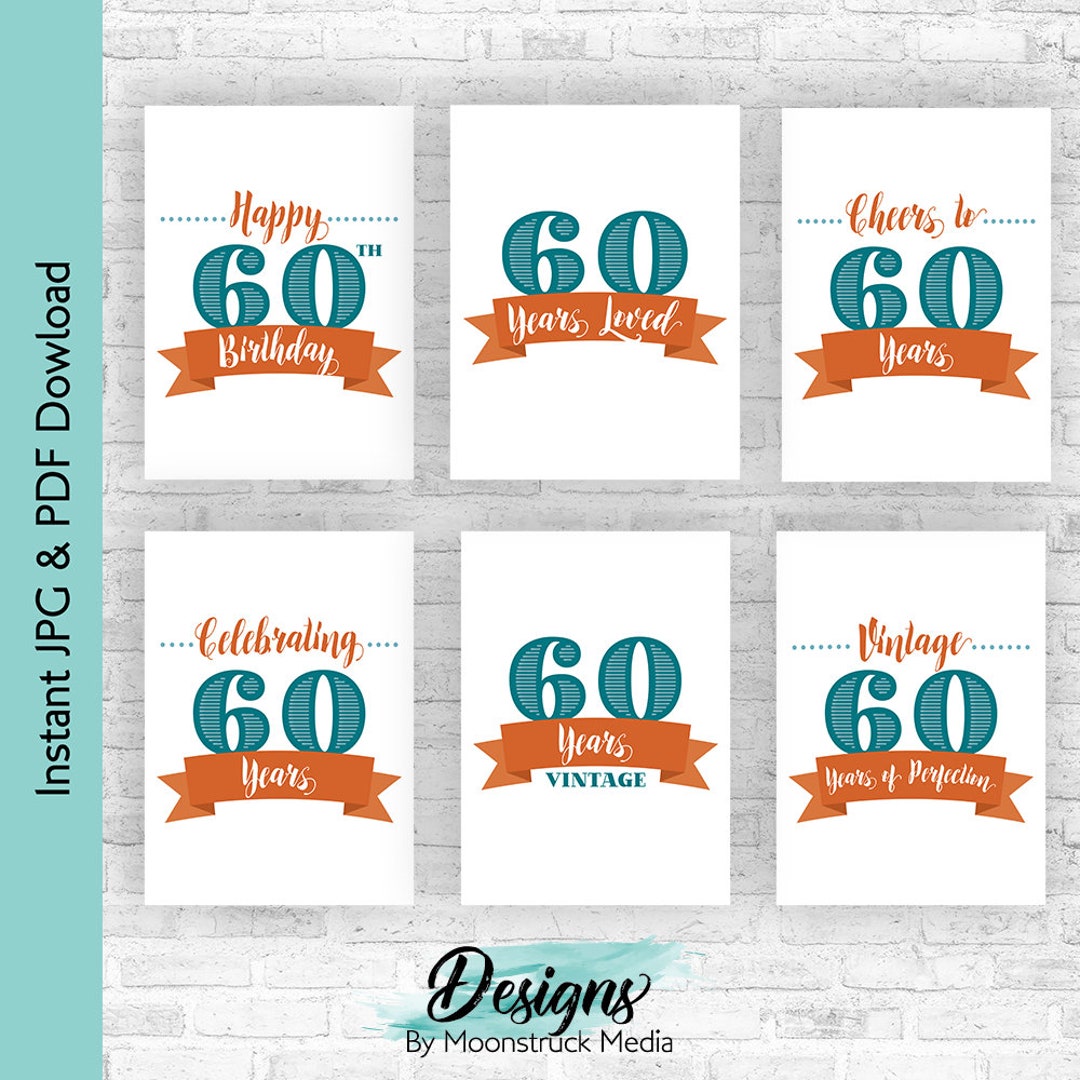 60 Years Old Birthday Decoration Bundle Printable, 60th Birthday Decor ...