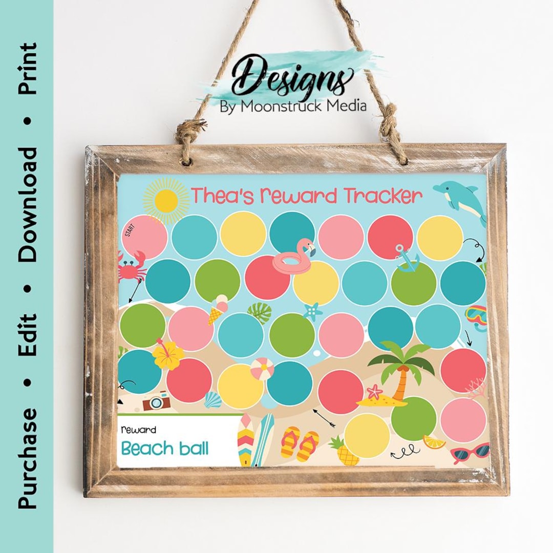 Reward Chart Printable Beach | Editable Kids Summer Chart | Toddler ...