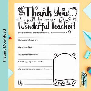 All About My Teacher Fill-in Letter | Teacher Appreciation Week ...