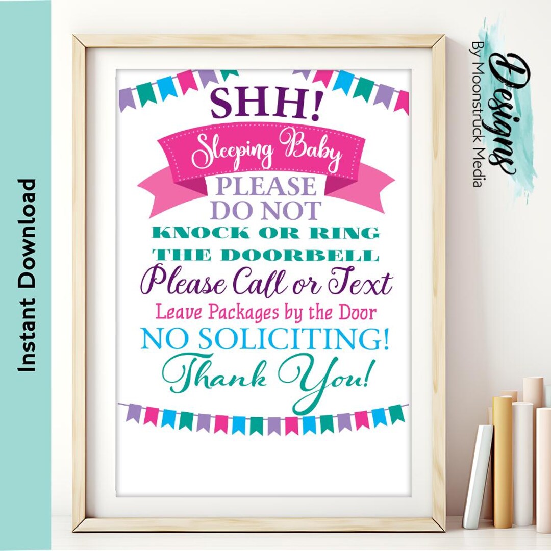 Shh! Sleeping Baby Sign Printable - Pink Sleeping Baby Door Sign ...
