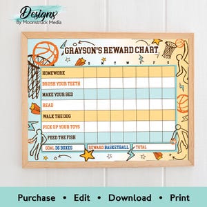 Basketball Reward Chart for Kids | Editable Weekly Chore Tracker ...