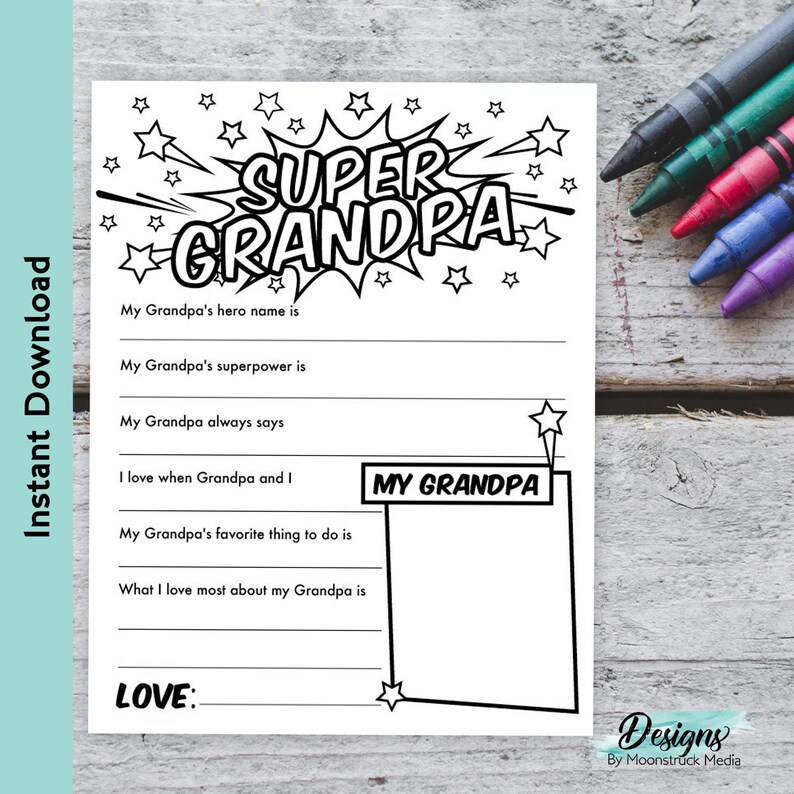 Super Grandpa Printable Gift From Kids | Father’s Day or Birthday Fill ...