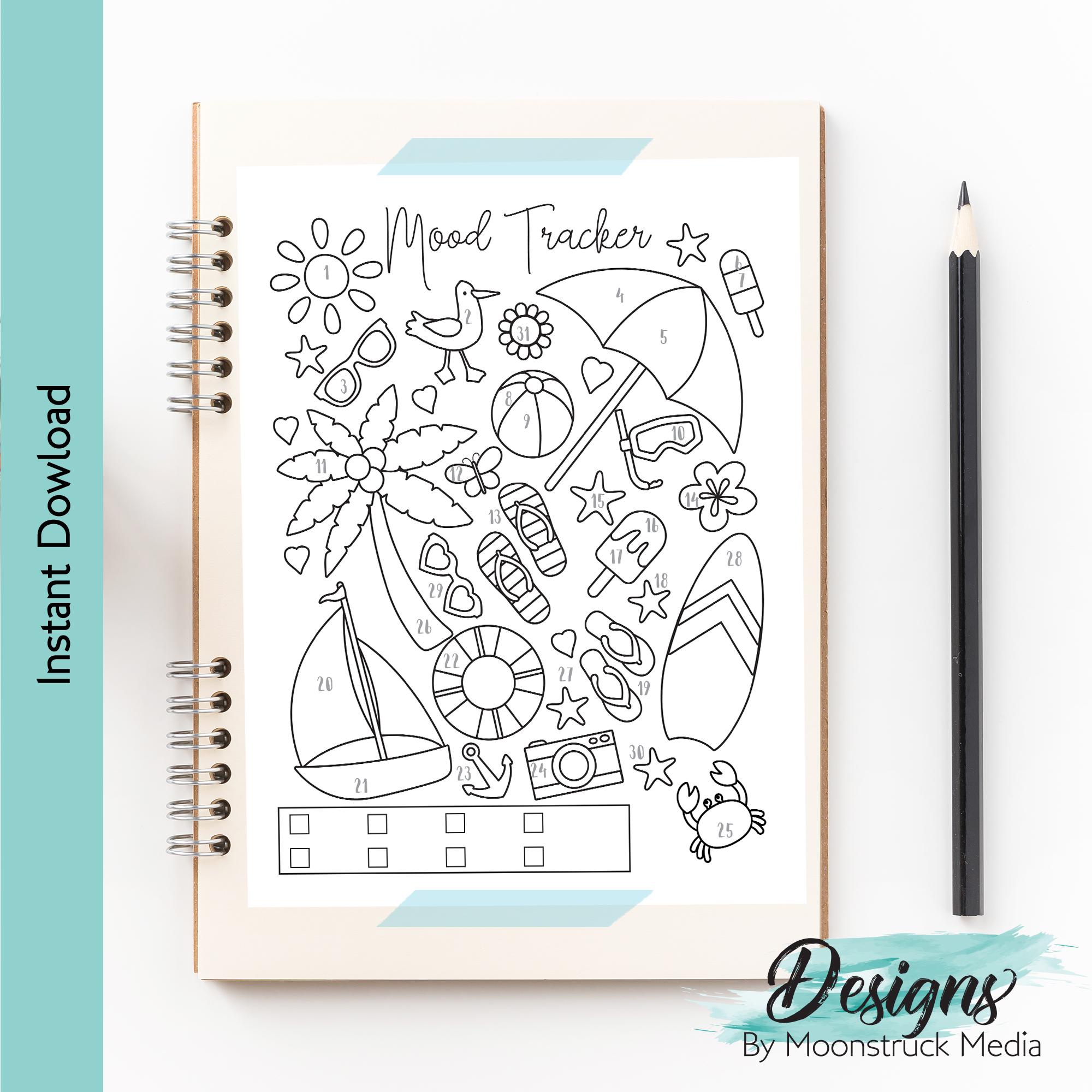 Beach Mood Tracker Printable | Summer Bullet Journal & Goodnotes Insert ...