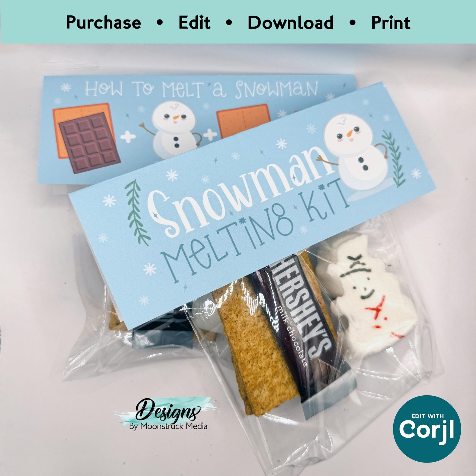 Snowman Melting Kit S’mores Label | How to Melt a Snowman Bag Topper ...