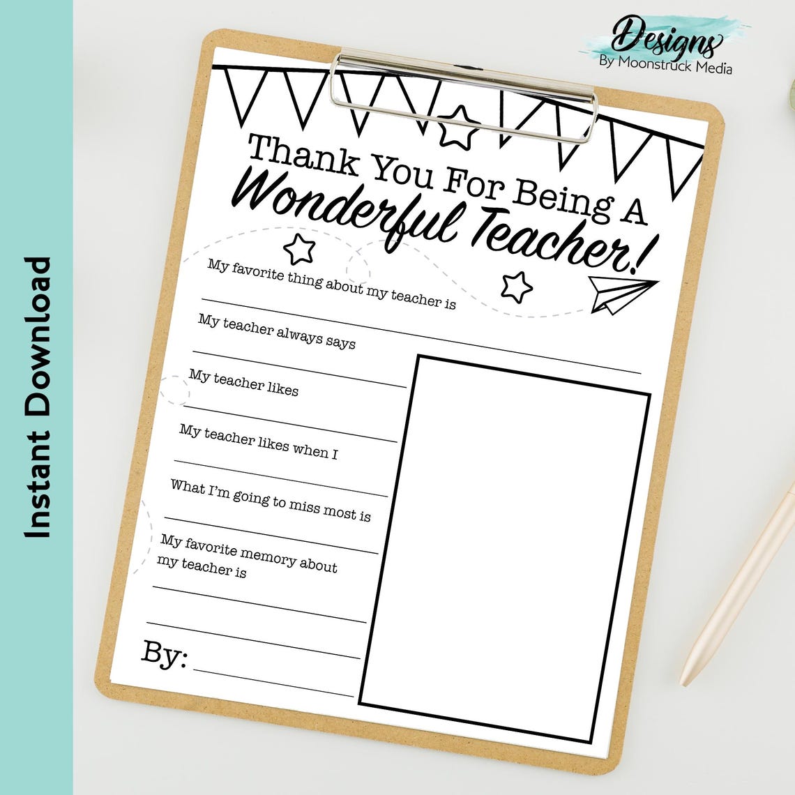 All About My Teacher Fill-in Letter | Printable Teacher Thank You ...