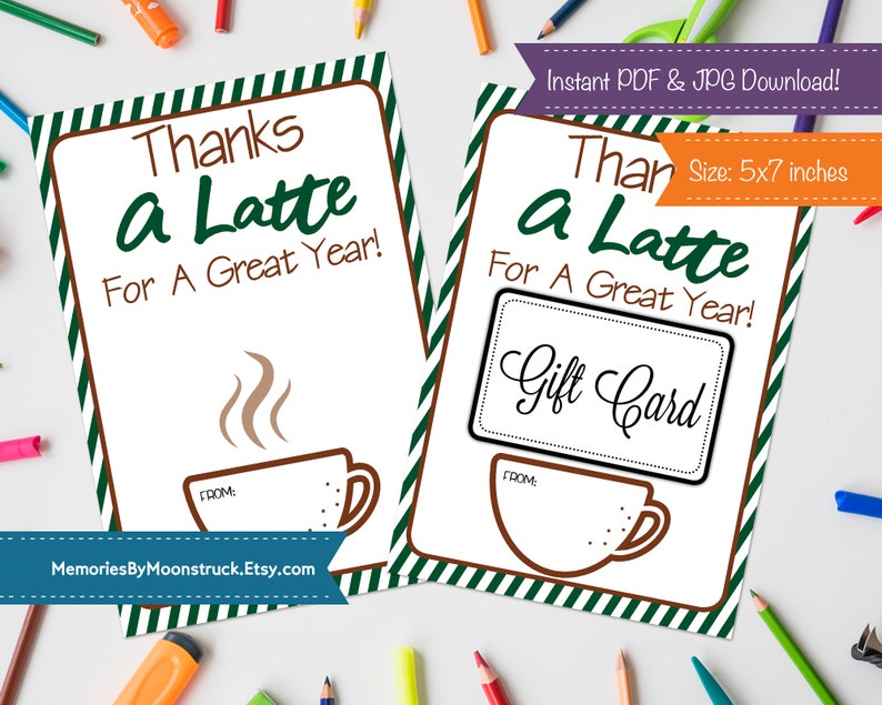 Thanks A Latte for A Great Year Teacher Appreciation Gift Card | Etsy
