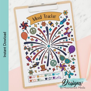 Fireworks Mood Tracker Printable | July Mood Journal Page | Festive ...