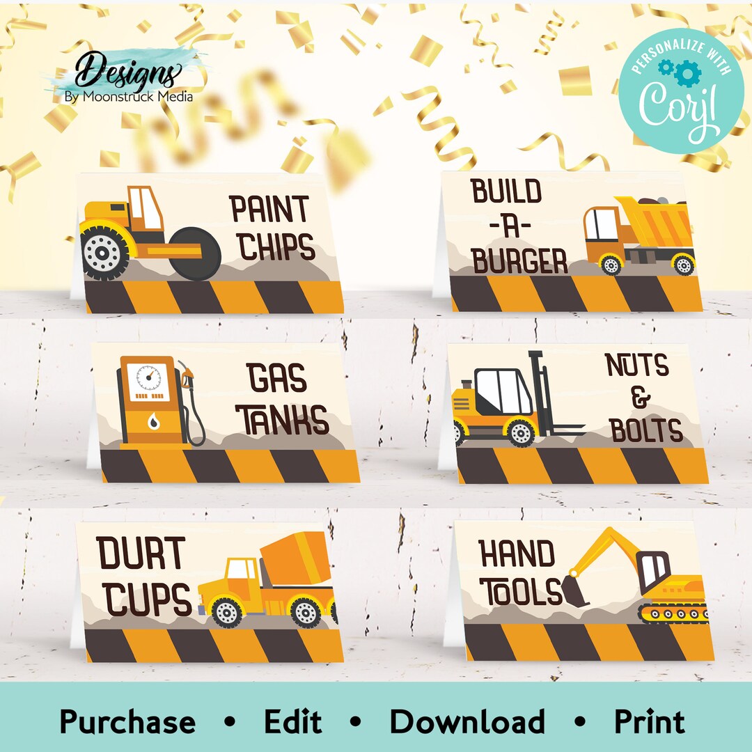 Construction Birthday Food Labels | Editable Food Table Tent Cards ...