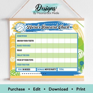 Printable Volleyball Reward & Chore Chart for Kids | Weekly Grid Task ...