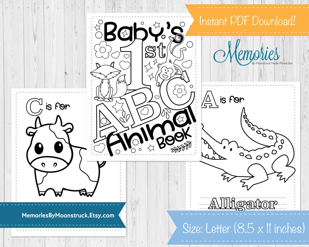 Baby Shower ABC Coloring Book W/ Animals, Baby Shower Activity, ABC ...