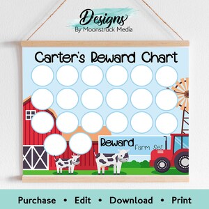 Farm Reward Chart for Kids Editable | Boy Printable Barn Animal ...