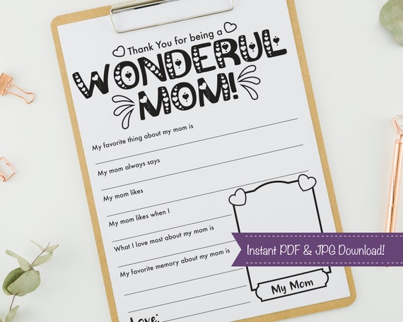 Mothers Day Thank You Kids Fill in the Blank Letter | Etsy