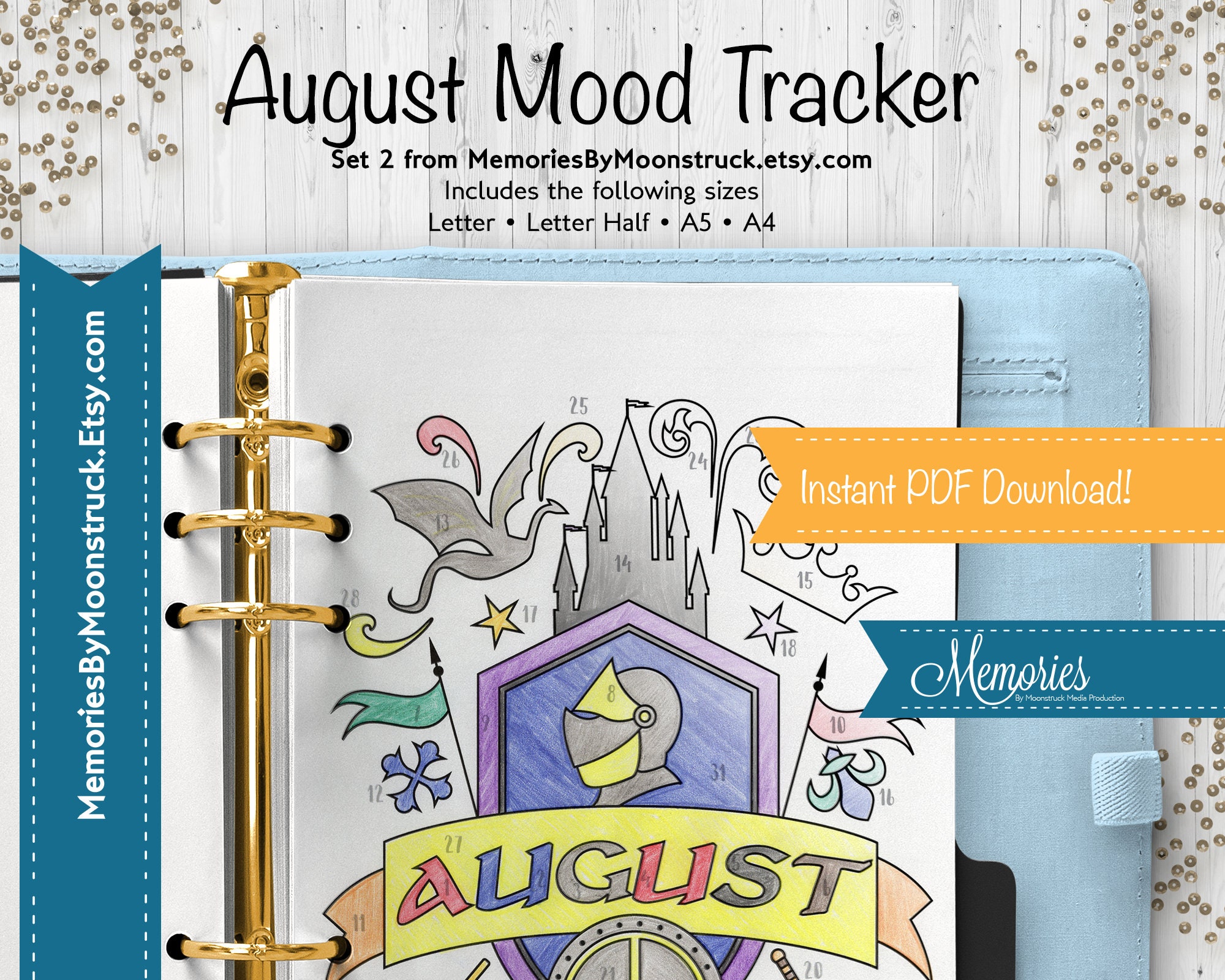 August Mood Tracker Bullet Journal Insert Medieval | Etsy