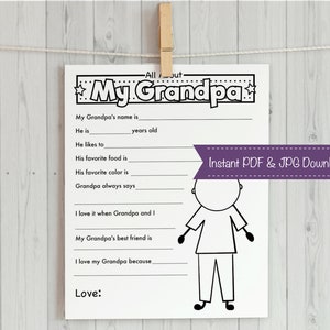 All About My Grandpa Birthday and Fathers Day Fill in the Blank Letter ...