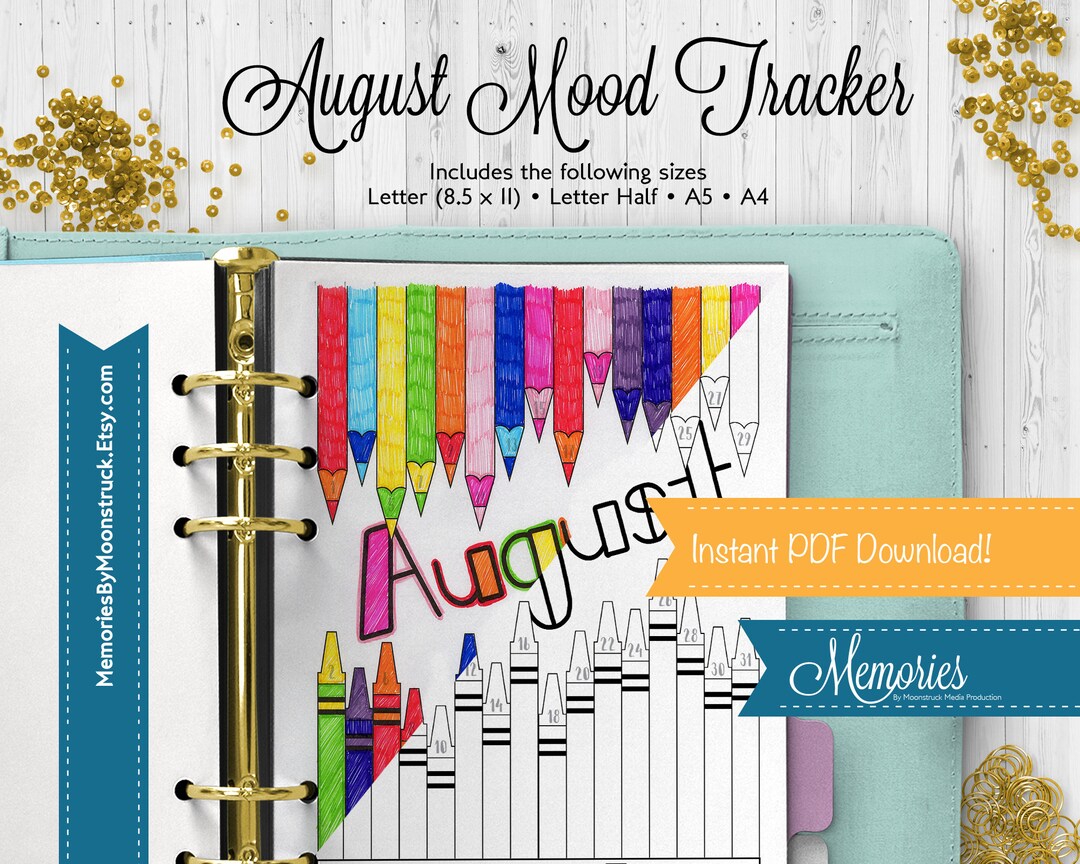 August Mood Tracker Bullet Journal Insert - Etsy
