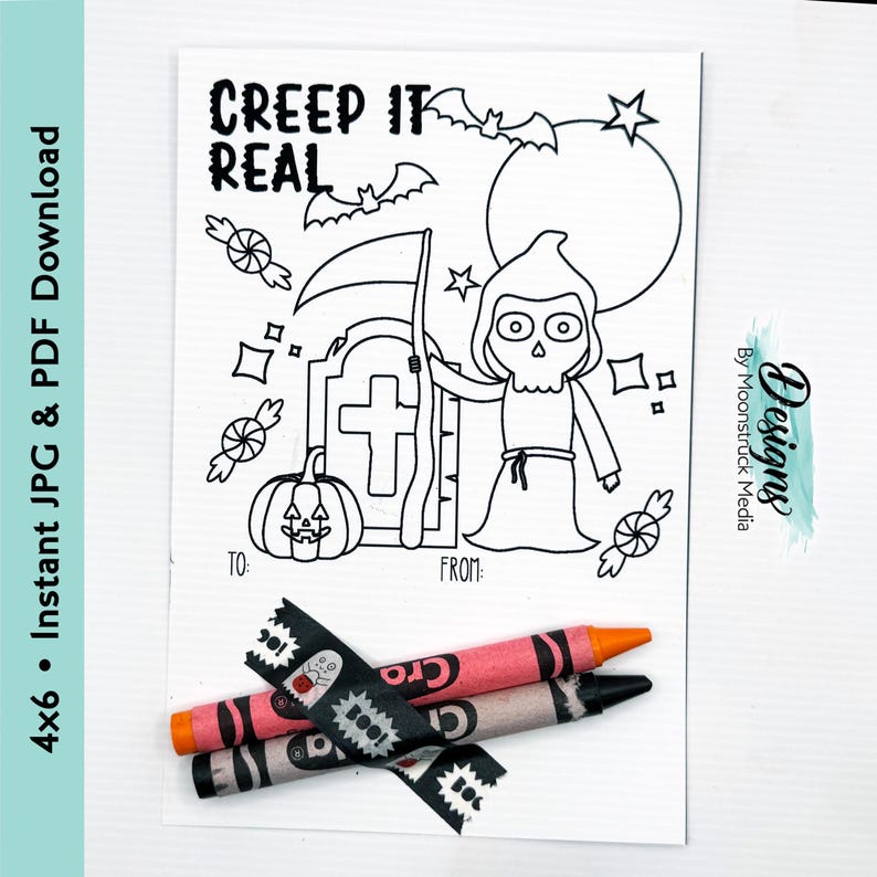 Halloween Coloring Cards for Kids: Printable Trick or Treat Favors (PDF ...
