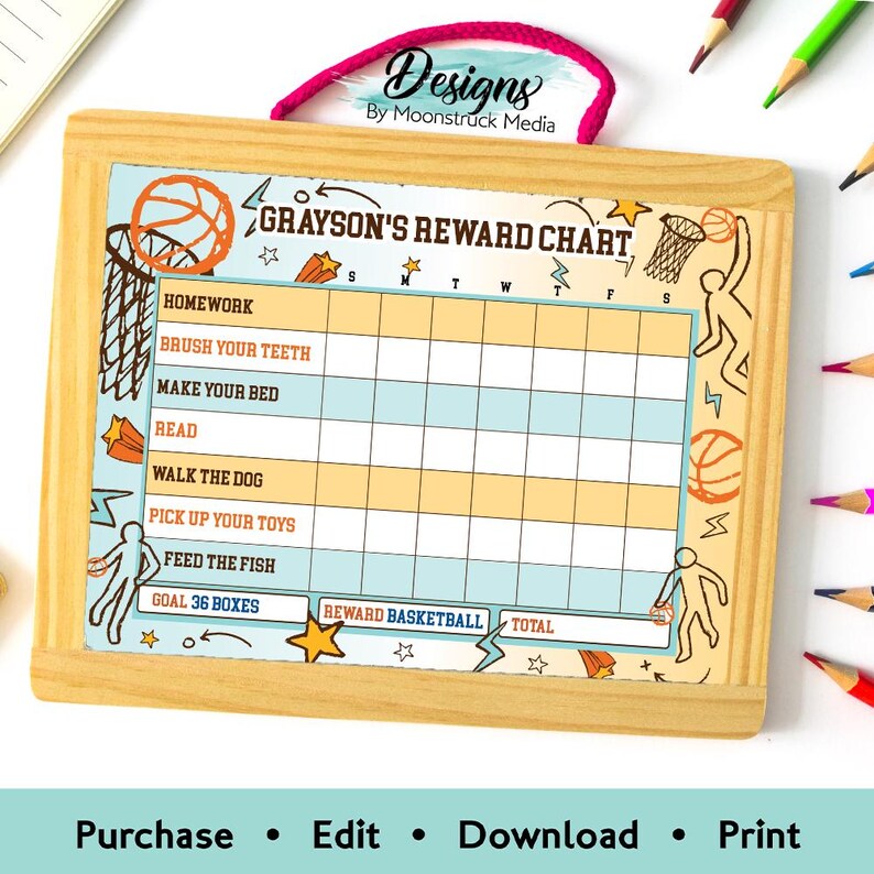 Basketball Reward Chart for Kids | Editable Weekly Chore Tracker ...