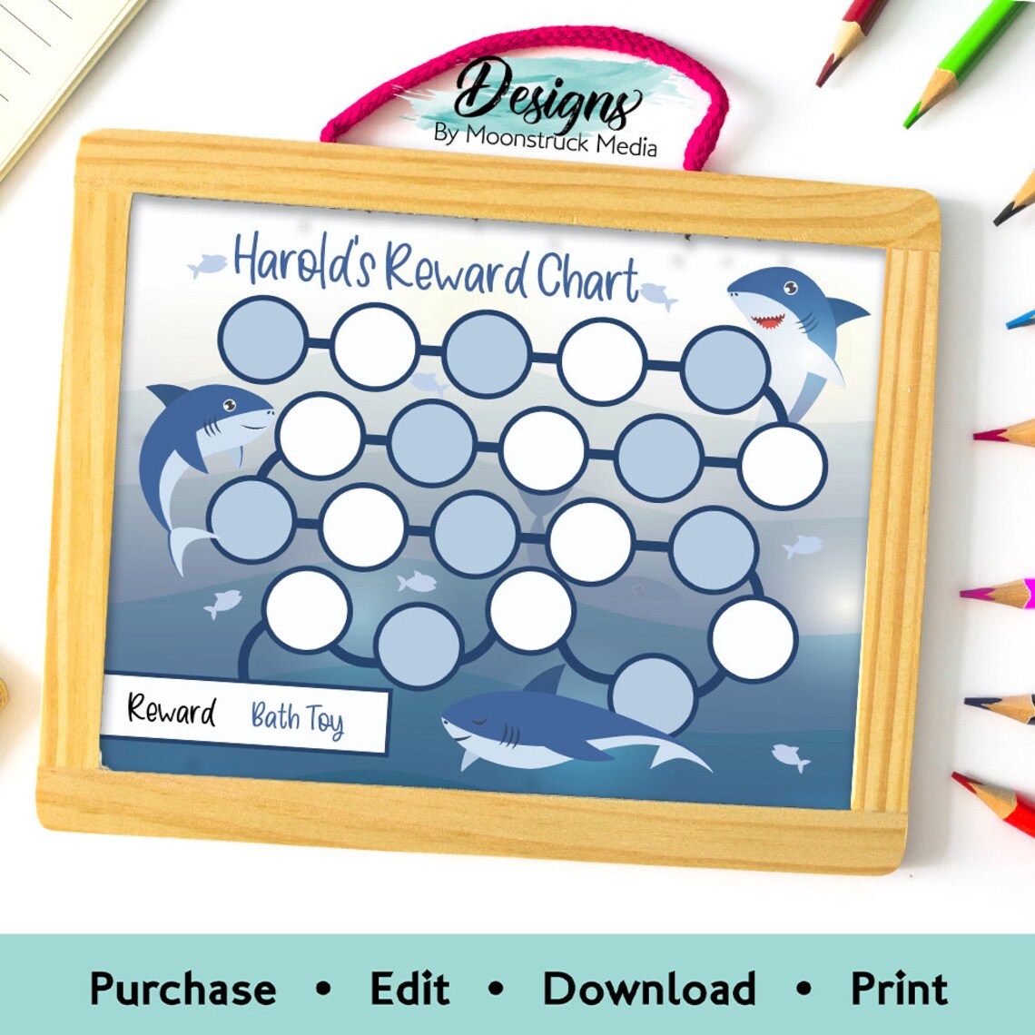 Editable Shark Reward Chart for Kids | Printable Tracker for Potty ...