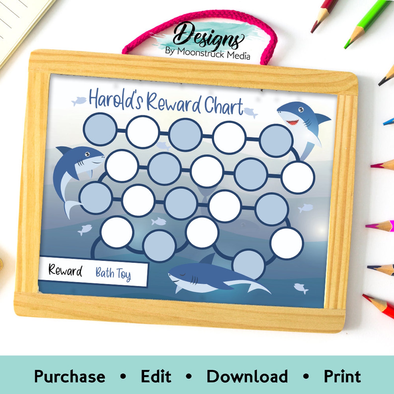 Reward Chart Printable Shark | Editable Kids Ocean Chart | Toddler ...