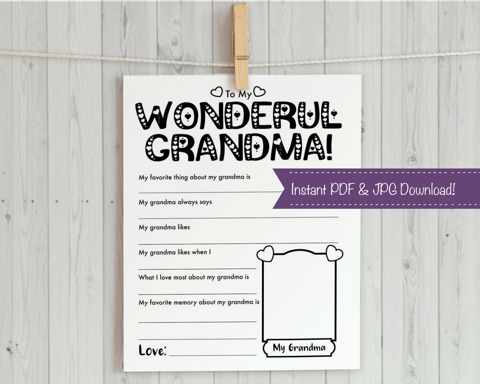 Thank You For Being a Wonderful Grandma Kids Fill in the Blank | Etsy
