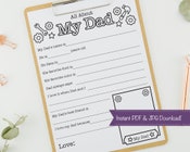FATHER'S DAY Gift All About My Dad INSTANT Download kids Fathers Day ...