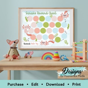 Editable Axolotl Reward Chart, Reading Reward Chart Kids, Girl Reward ...