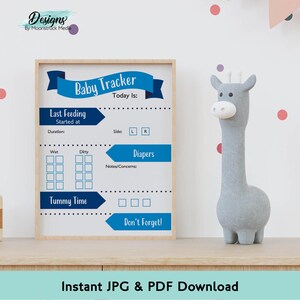 Blue Baby Tracker | Printable Baby Daily Log | Feed Sleep Diaper Chart ...