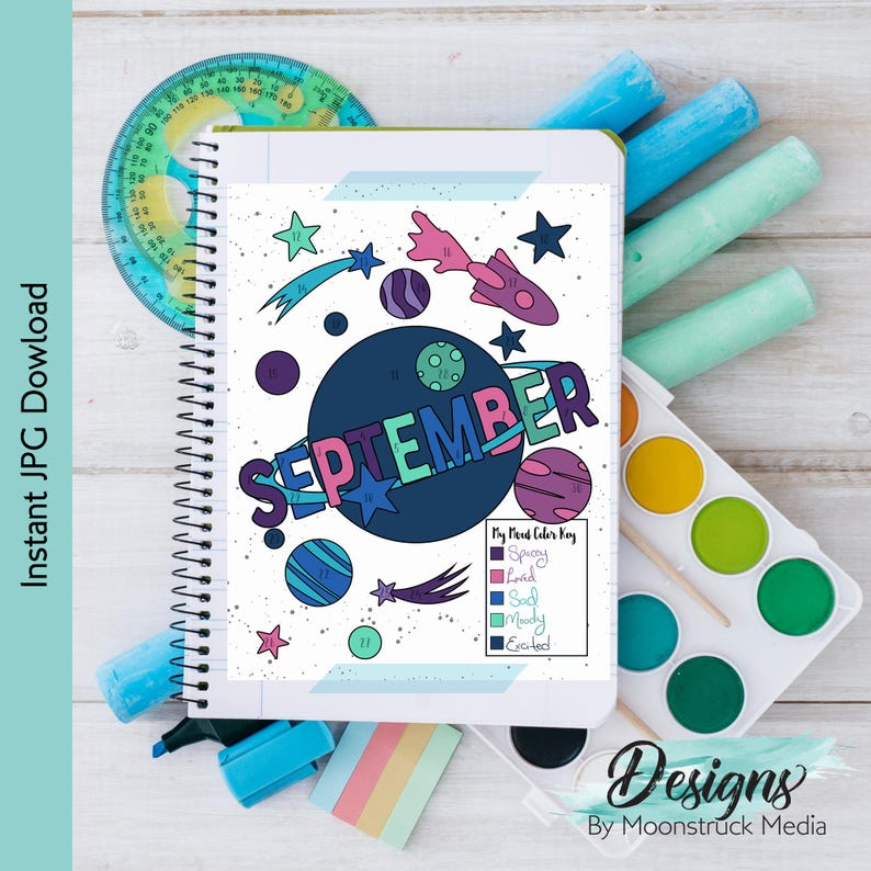 September Mood Tracker | Space Theme | Stars, Planets & Spaceships ...