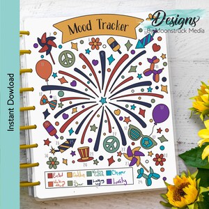Fireworks Mood Tracker Printable | July Mood Journal Page | Festive ...