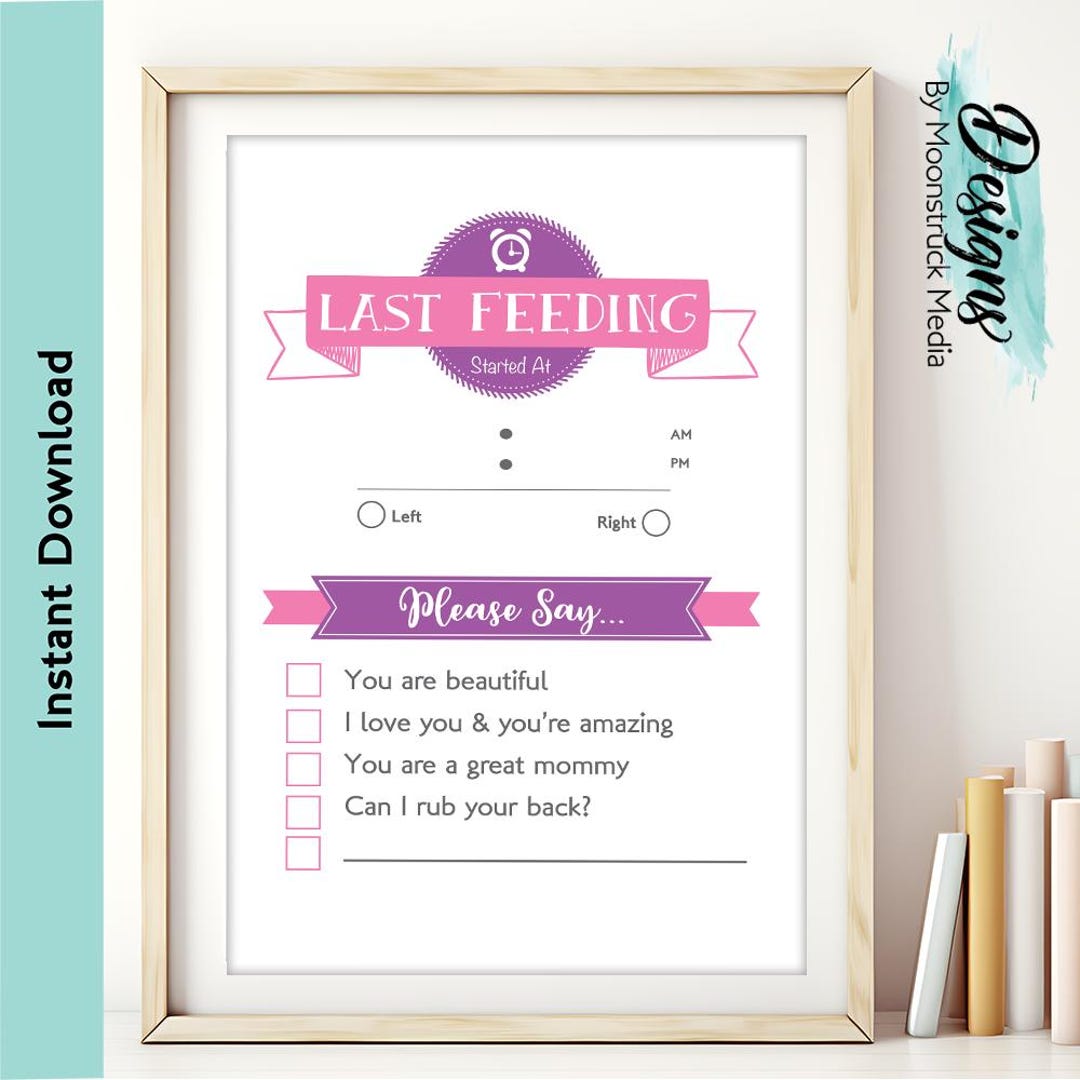 Baby Breastfeeding Log Printable | Pink and Purple Last Feeding Tracker ...