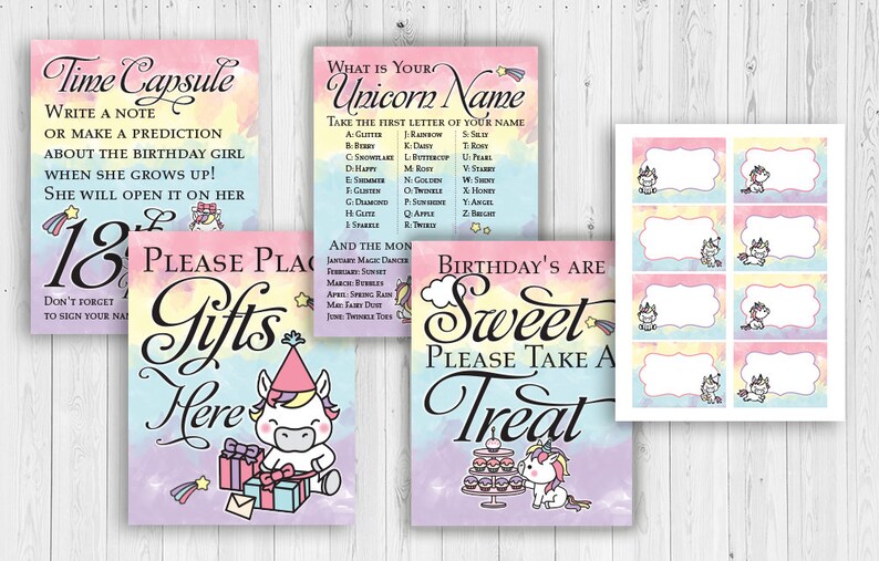 Editable Rainbow Unicorn Name Tags - Etsy