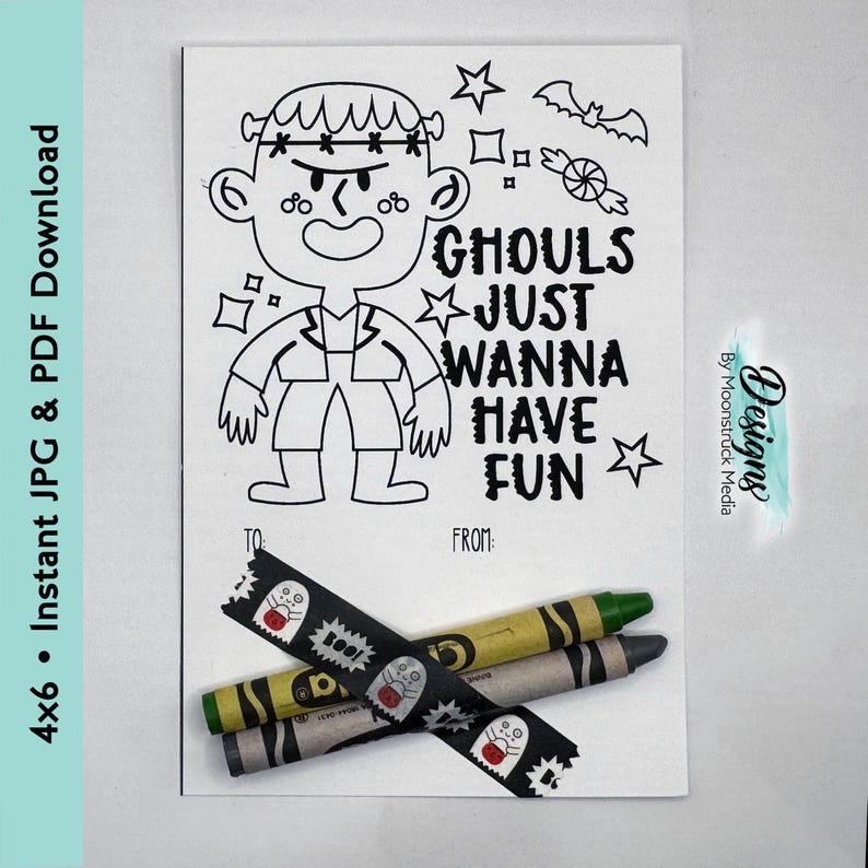 Halloween Coloring Cards for Kids: Printable Trick or Treat Favors (PDF ...