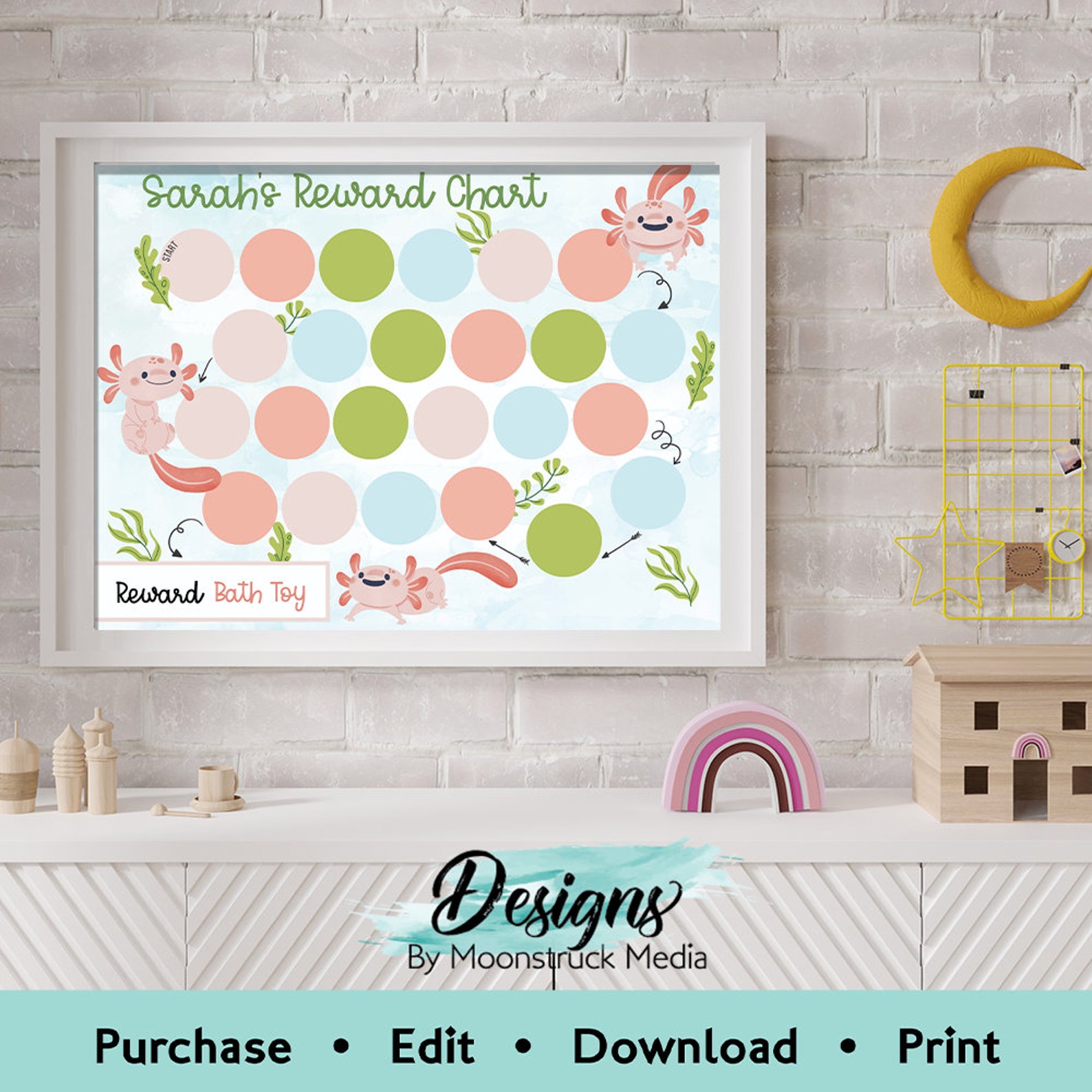 Editable Axolotl Reward Chart for Kids | Printable Checklist Tracker ...